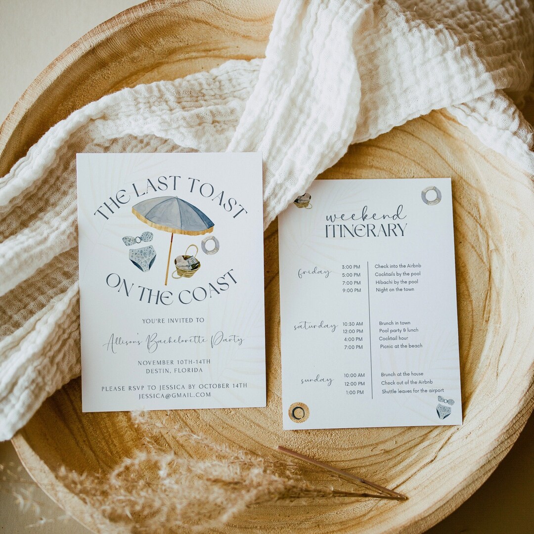 Coastal Bachelorette 30A Party Invitation & Itinerary Template, Last ...