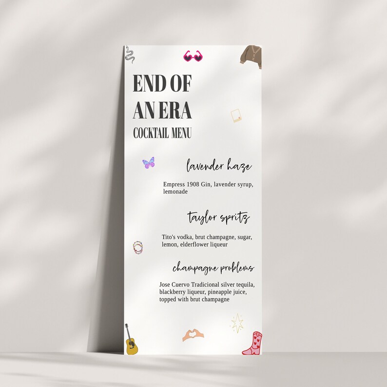 Eras Tour Theme Cocktail Menu, Swift Poster, Digital Download Print ...