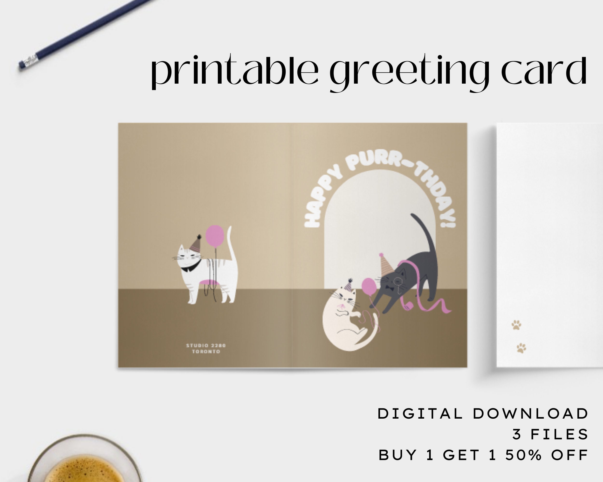 Cat Birthday Card | Printable Birthday Card | Cute Birthday Card ...