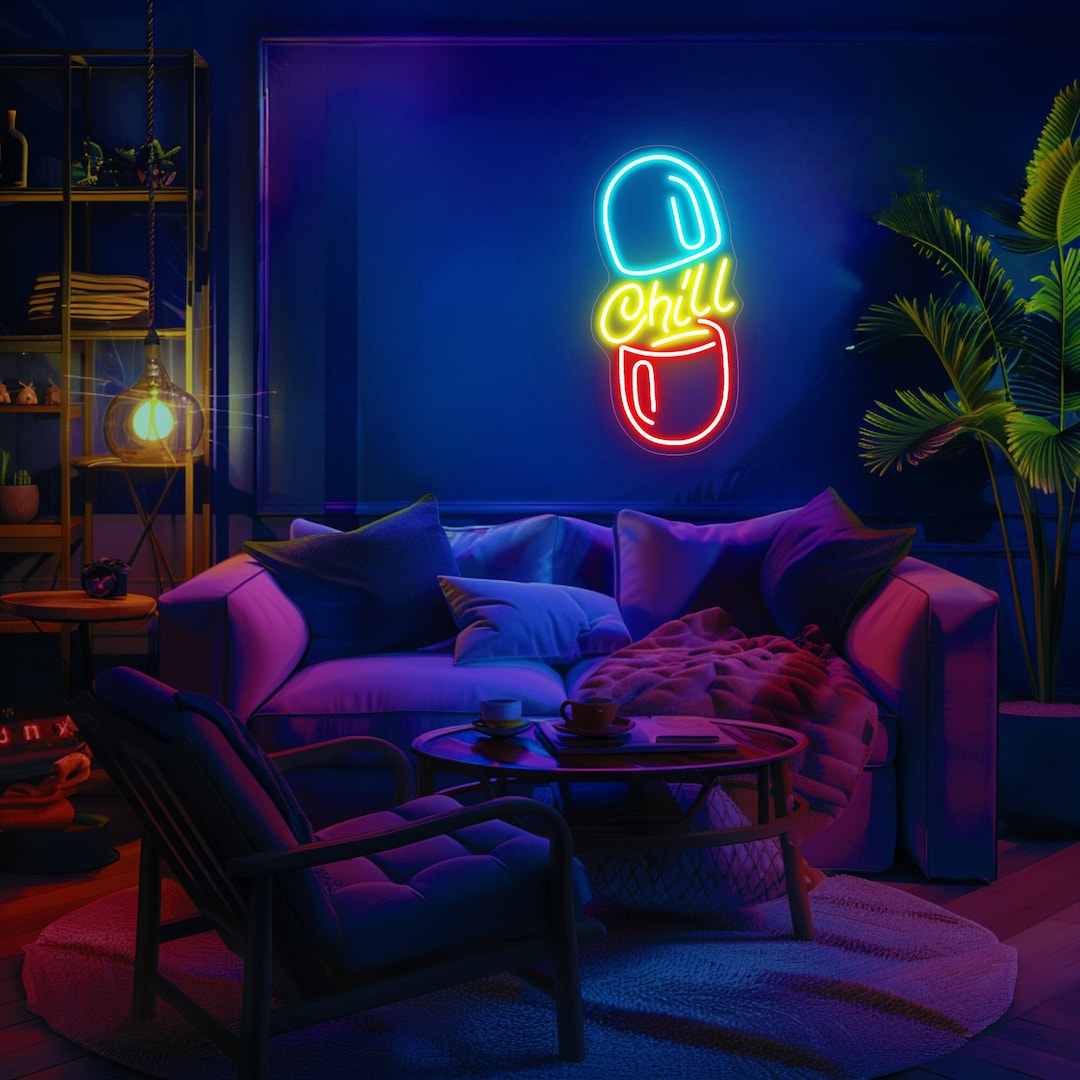 Chill Pill Neon Sign | Capsule Neon Sign | Chill Led Sign | Neon Wall ...