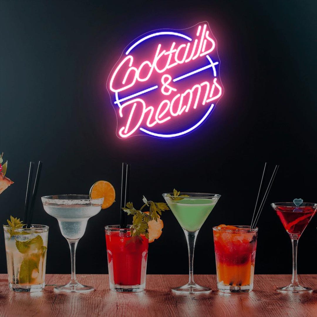 Cocktails & Dreams Neon Sign | Neon Bar Sign | Cocktails Bar Led Sign ...