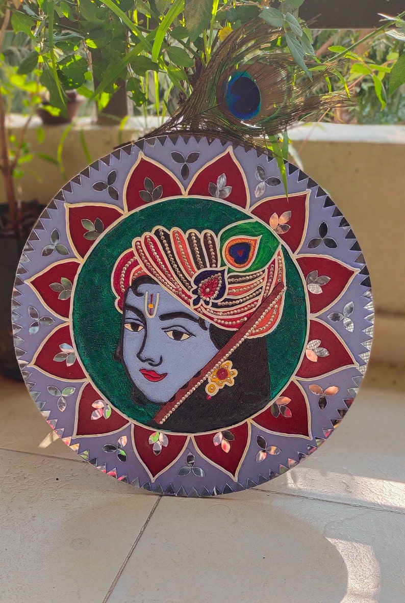 Handmade Krishna Lippan Art Wall Hanging, Clay Art Wall Decor on MDF ...