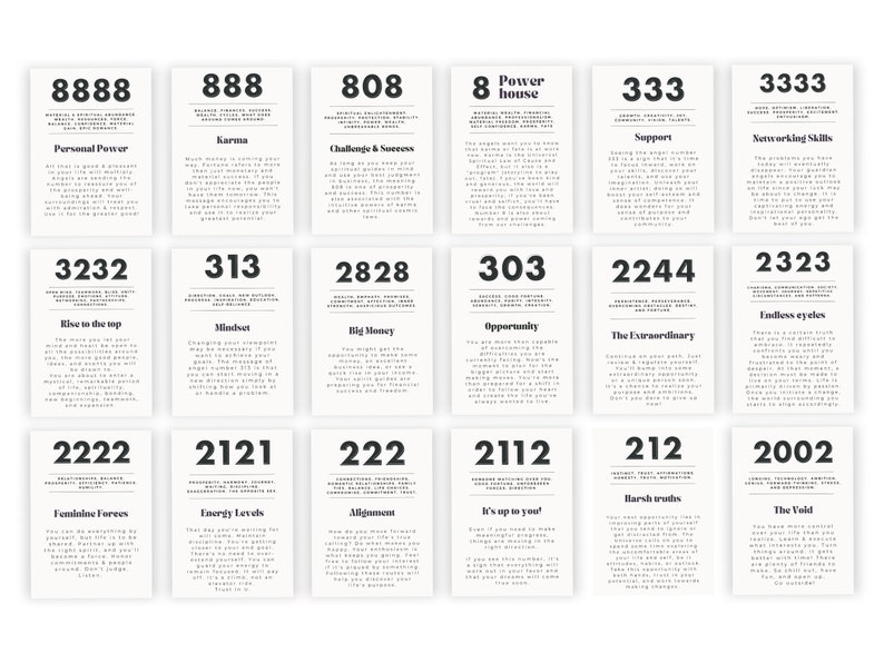 Angel Numbers Oracle Cards, Angel Number Affirmation Cards, Printable ...