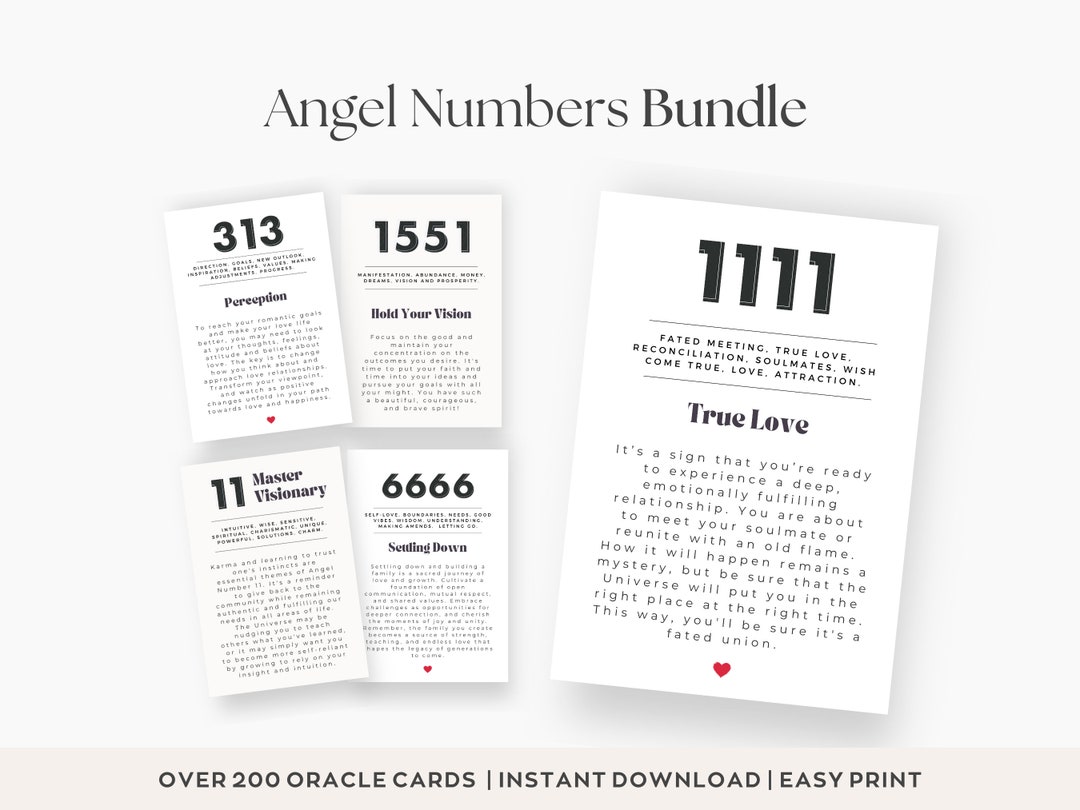 Angel Numbers & Love Angel Numbers, Oracle Cards Bundle, Printable ...