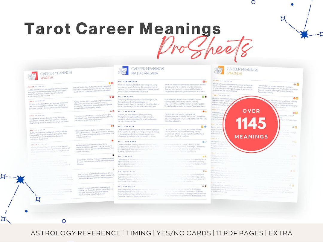 Tarot Career Cheat Sheet, Tarot Career Reference Guide, Learning Tarot ...