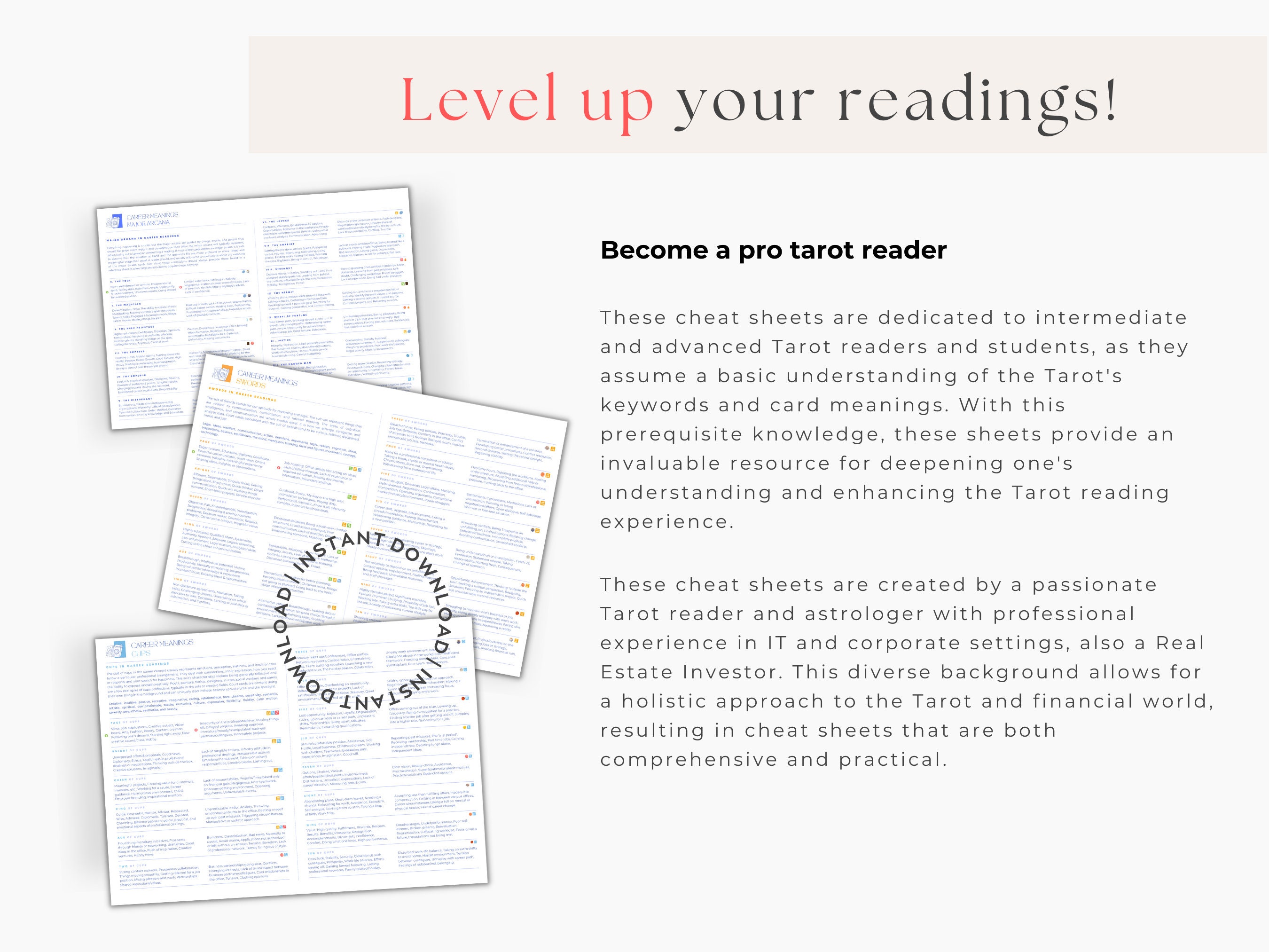 Tarot Career Cheat Sheet, Tarot Career Reference Guide, Learning Tarot ...