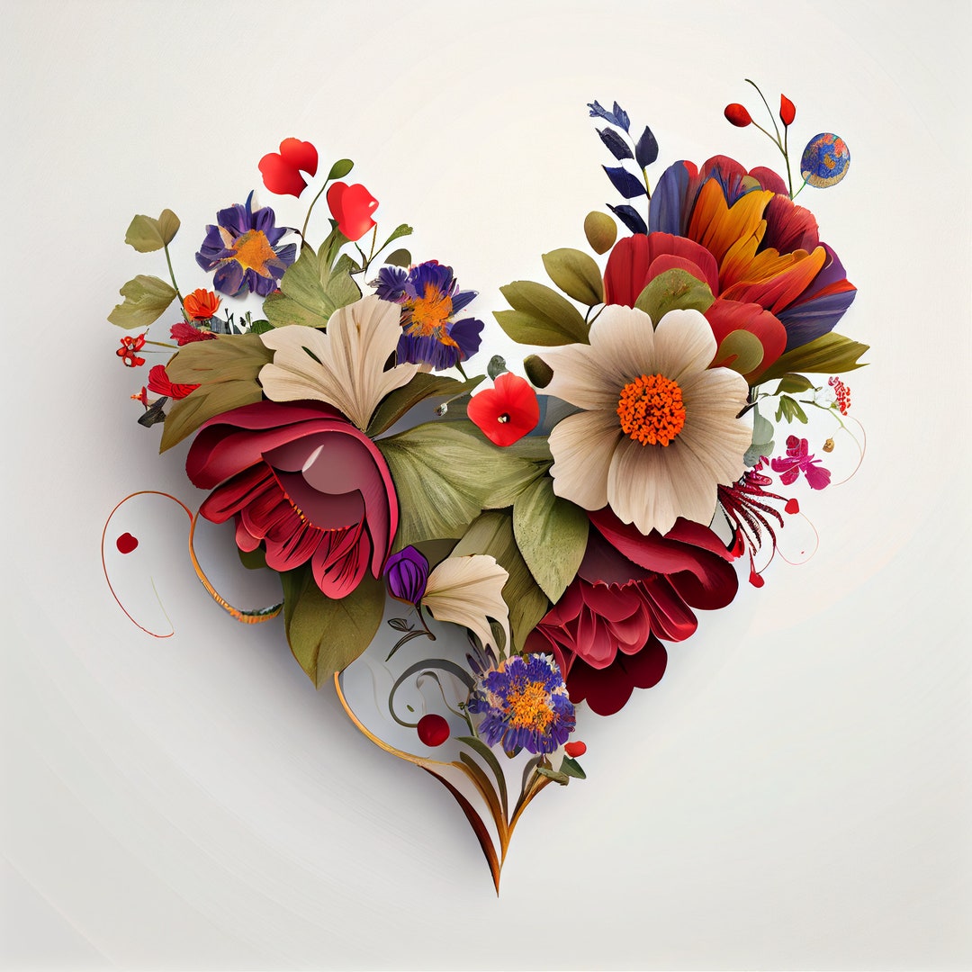 Heart Flower Digital Print : Add Vibrant Colour to Any Space! - Etsy