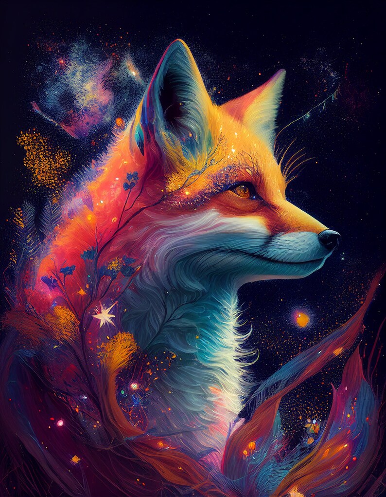 Cosmic Fox Digital Art Print : Bring the Stars Home - Etsy