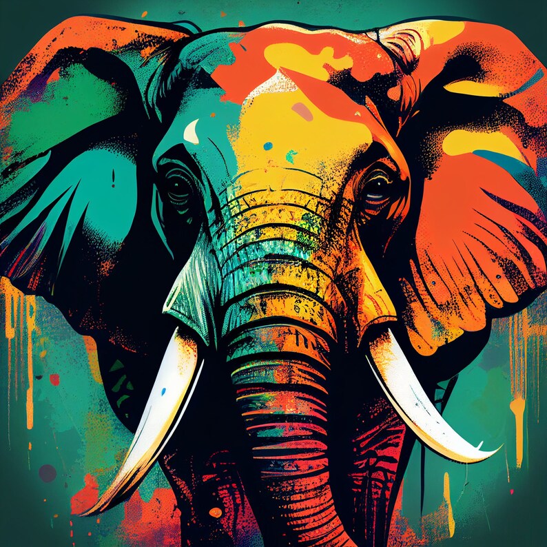 Trunk-tastic Style: Elephant Pop Art Digital Print - Etsy