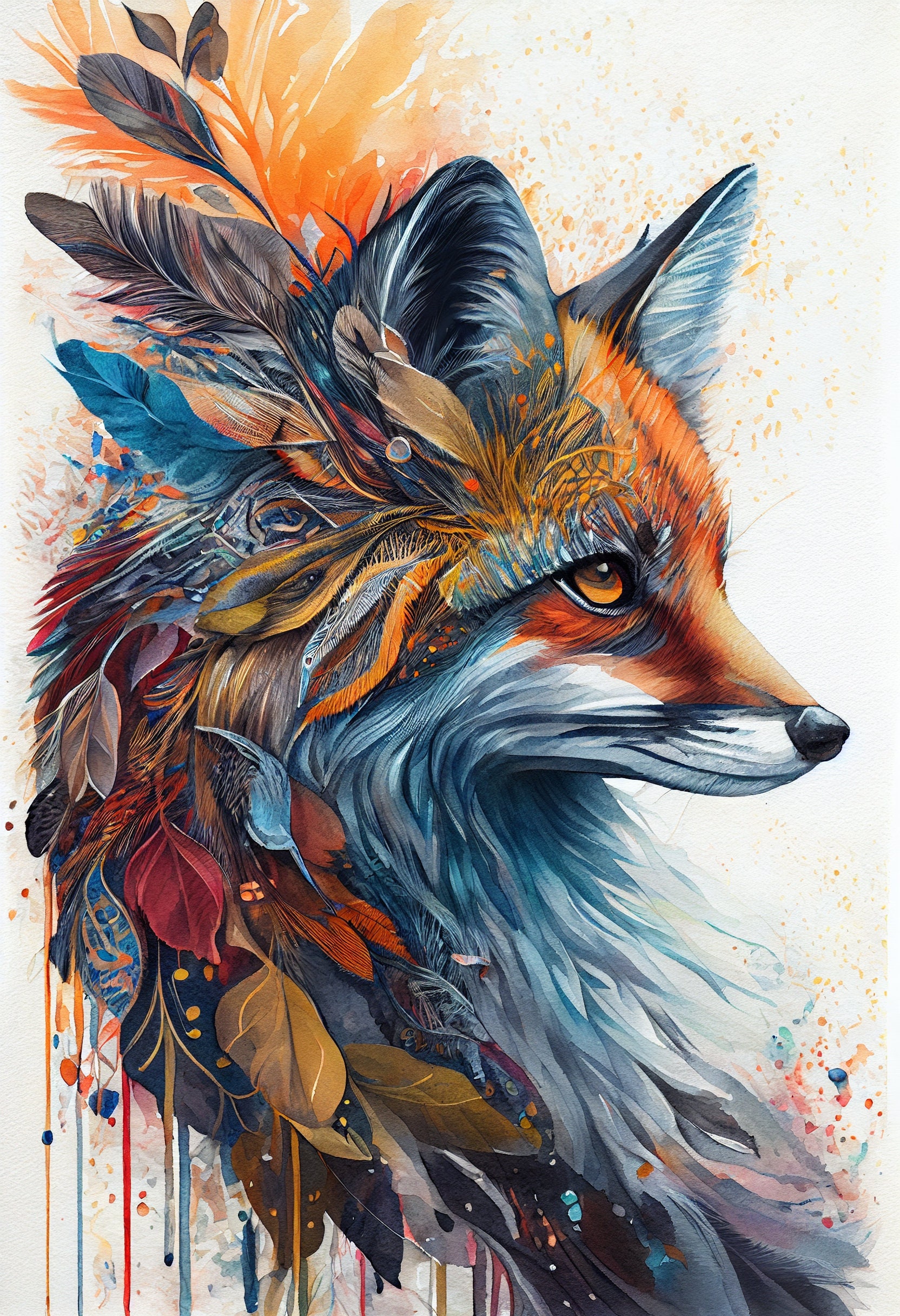 Feather Fox Digital Art Print : Bring Home Your Spirit Animal - Etsy
