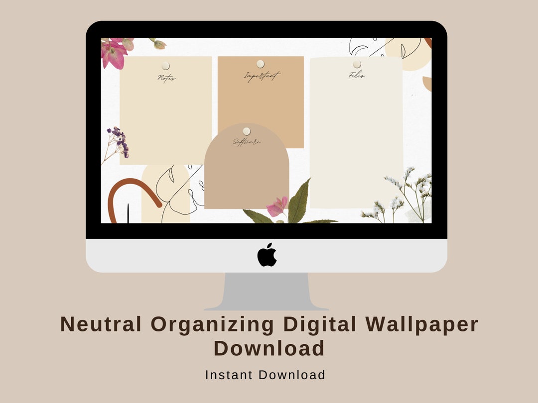 2023 Desktop Organizing Wallpaper, Neutral Boho Cute Simple Pressed ...