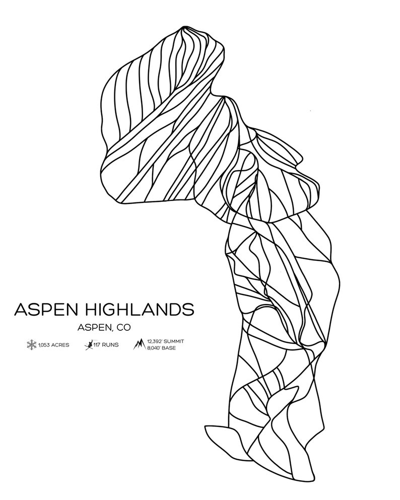 Aspen Highlands Ski Map - Etsy