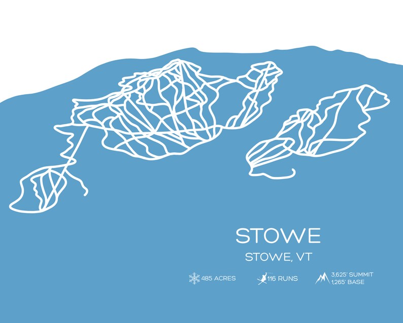 Stowe Ski Trail Map With Color - Etsy