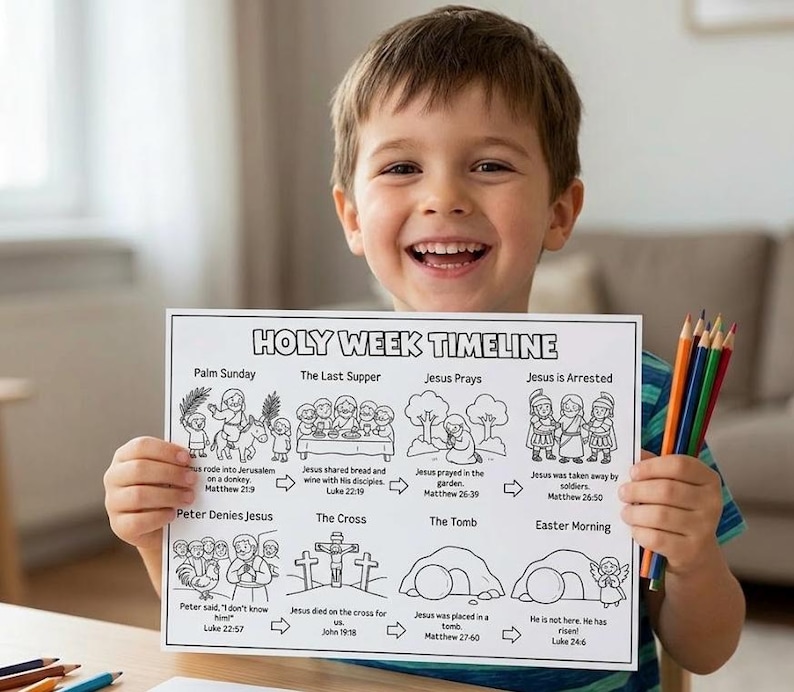 Holy Week Timeline Coloring Page Printable, Easter Bible Story ...