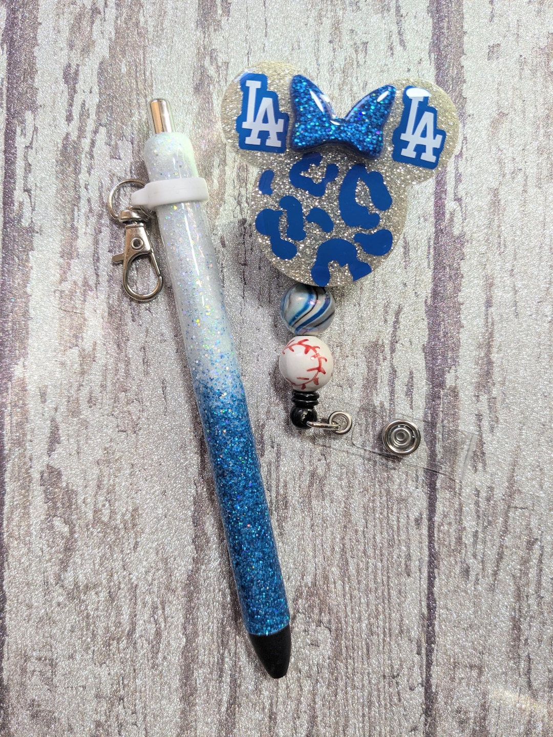 Dodgers Glitter Badge Reel Set | Alligator Clip, Refillable Pen - Etsy