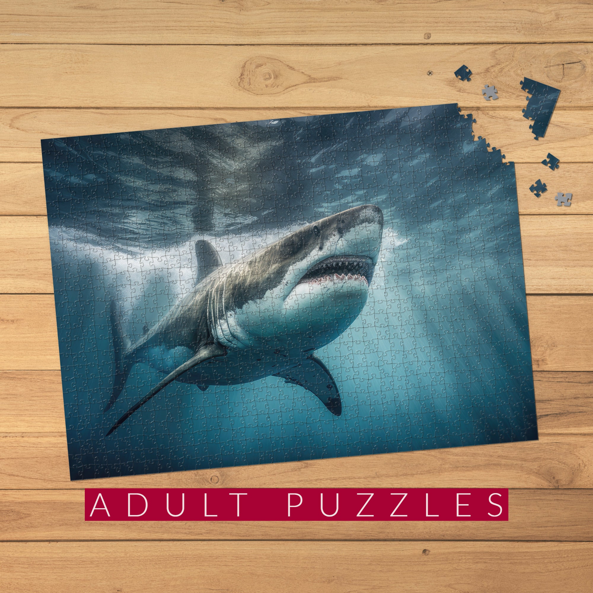 Shark Jigsaw Puzzle, Shark Art, Sea Life, Great White Shark Art ...