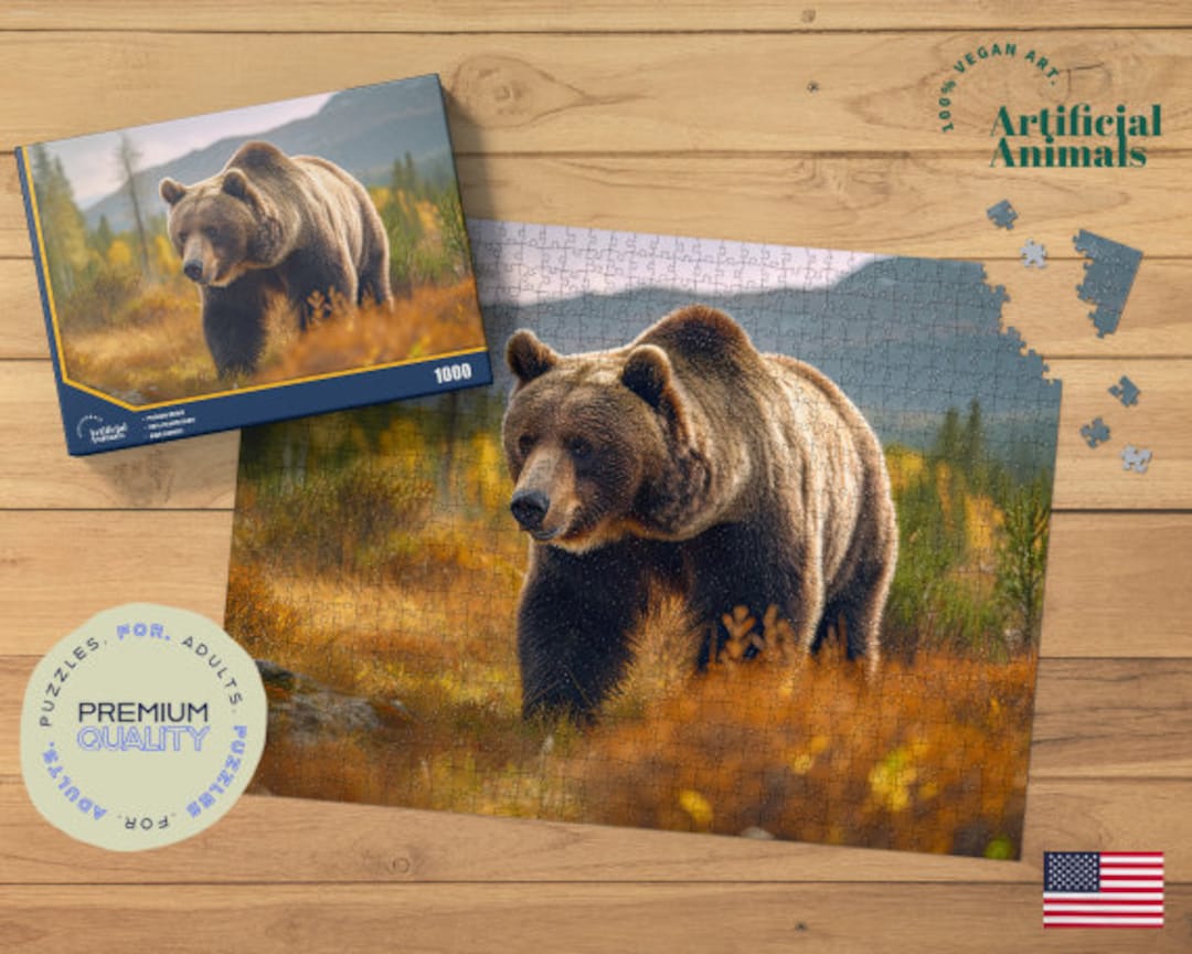 Grizzly Bear Jigsaw Puzzle, Wild Animal Puzzle, Bear Art, Black Bear ...