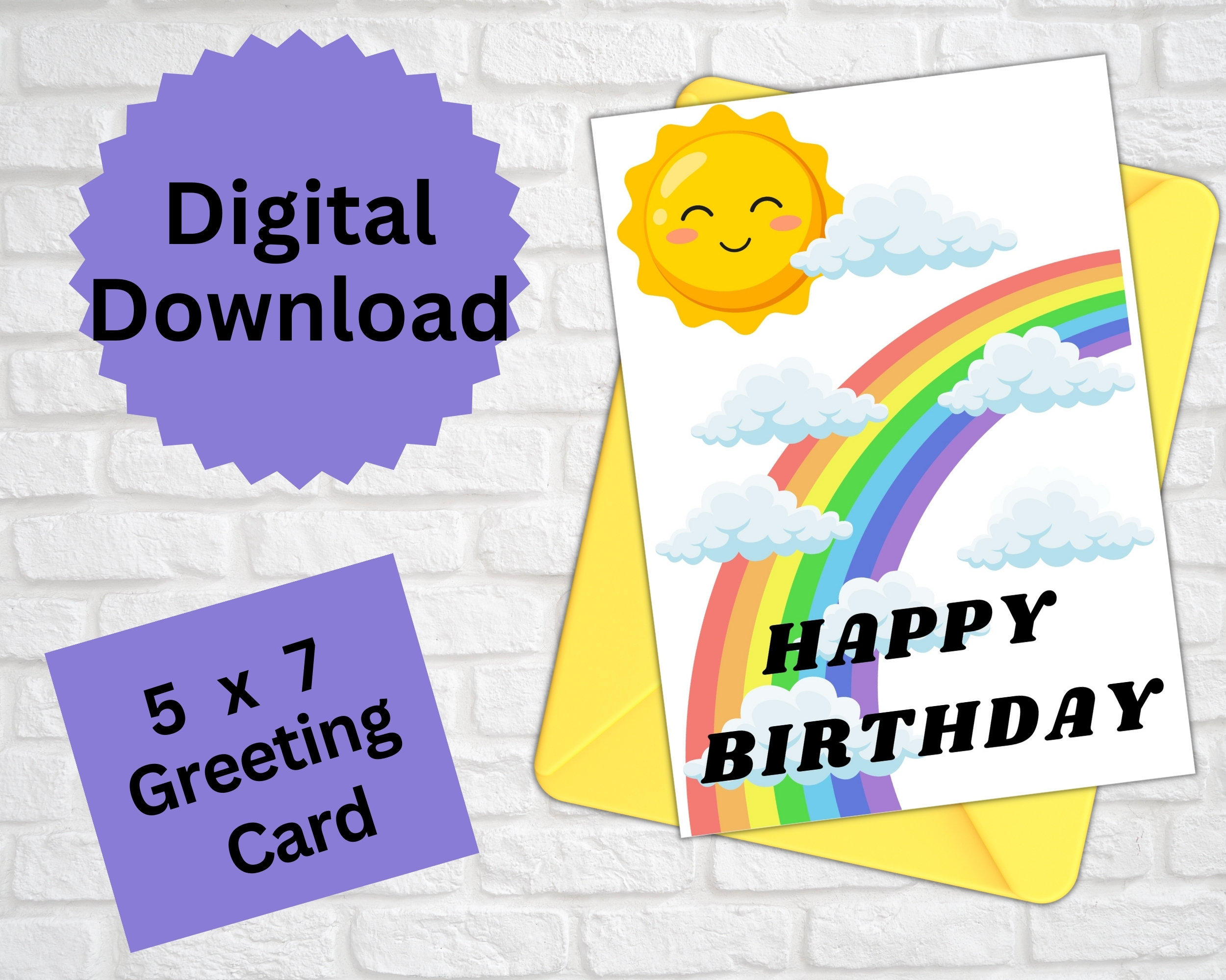Happy Birthday Greeting Card Digital Download Rainbow Birthday 5 X 7 ...