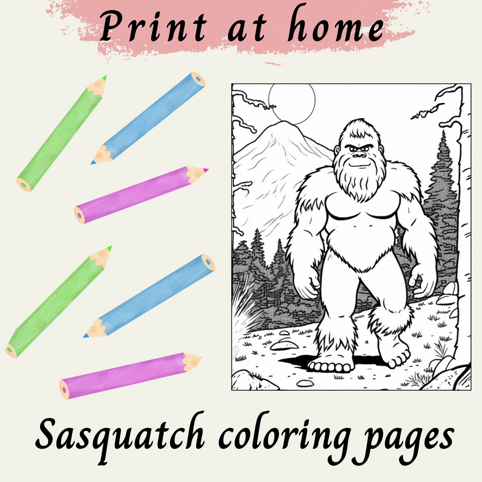 Bigfoot Coloring Pages for Kids | Digital Download | Coloring Sheets ...