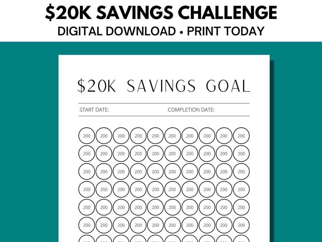 PRINTABLE 20K Savings Tracker, Minimalist 20000 Savings Challenge ...
