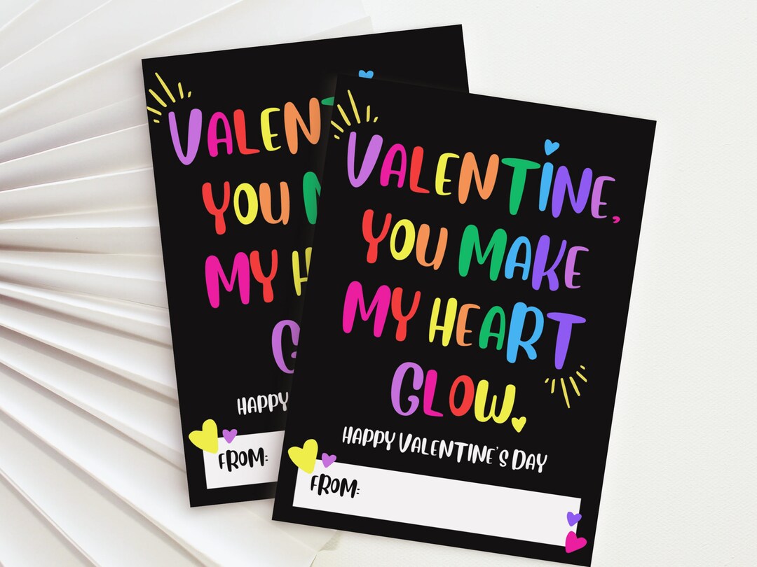 PRINTABLE You Make My Heart Glow Valentine Tags, DIY Neon Glo Stick ...