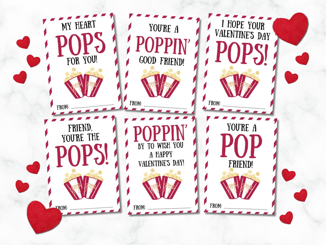 PRINTABLE Popcorn Valentine's Day Card Set, Classroom Valentine's Cards ...