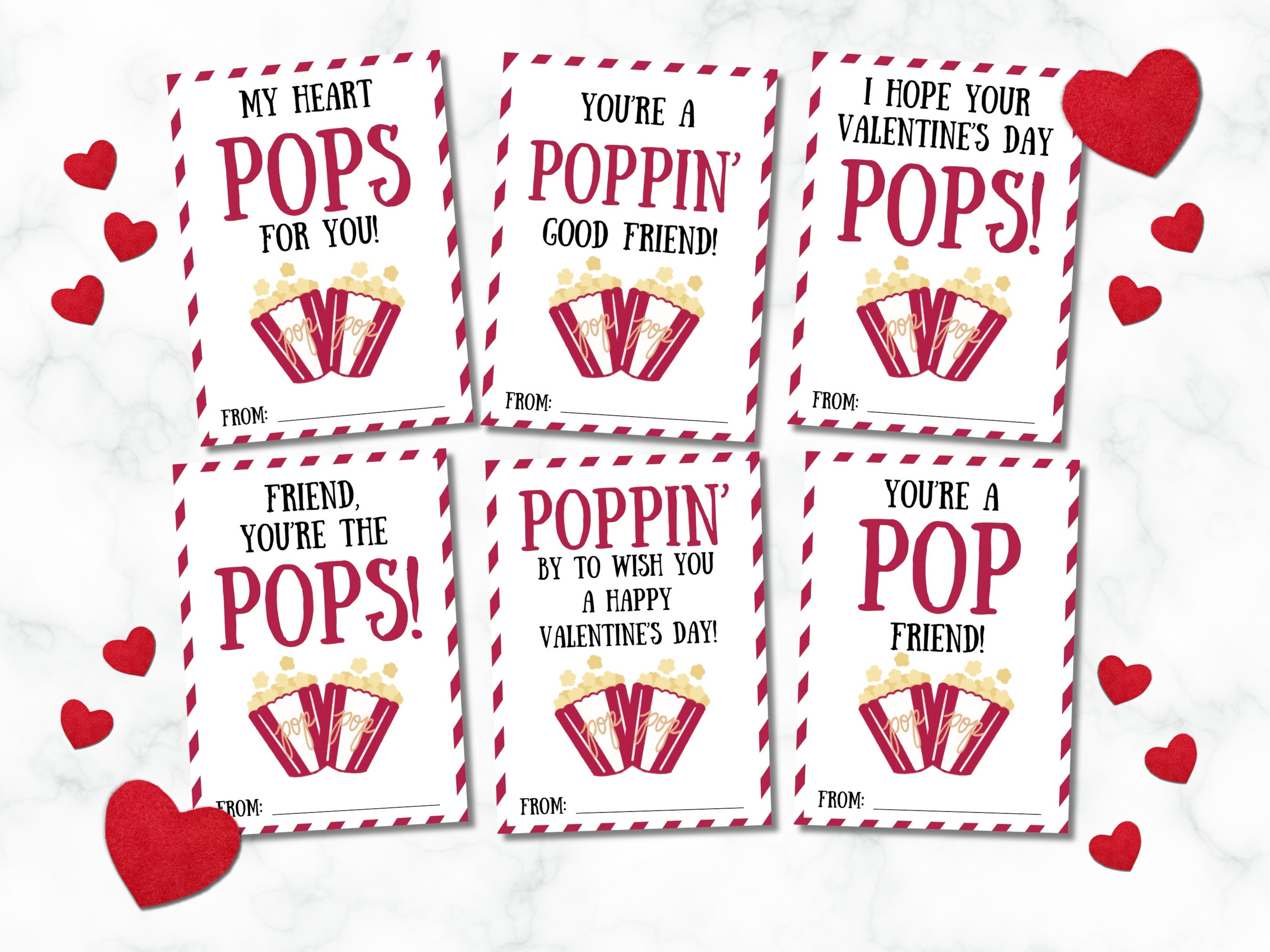 PRINTABLE Popcorn Valentine's Day Card Set, Classroom Valentine's Cards ...