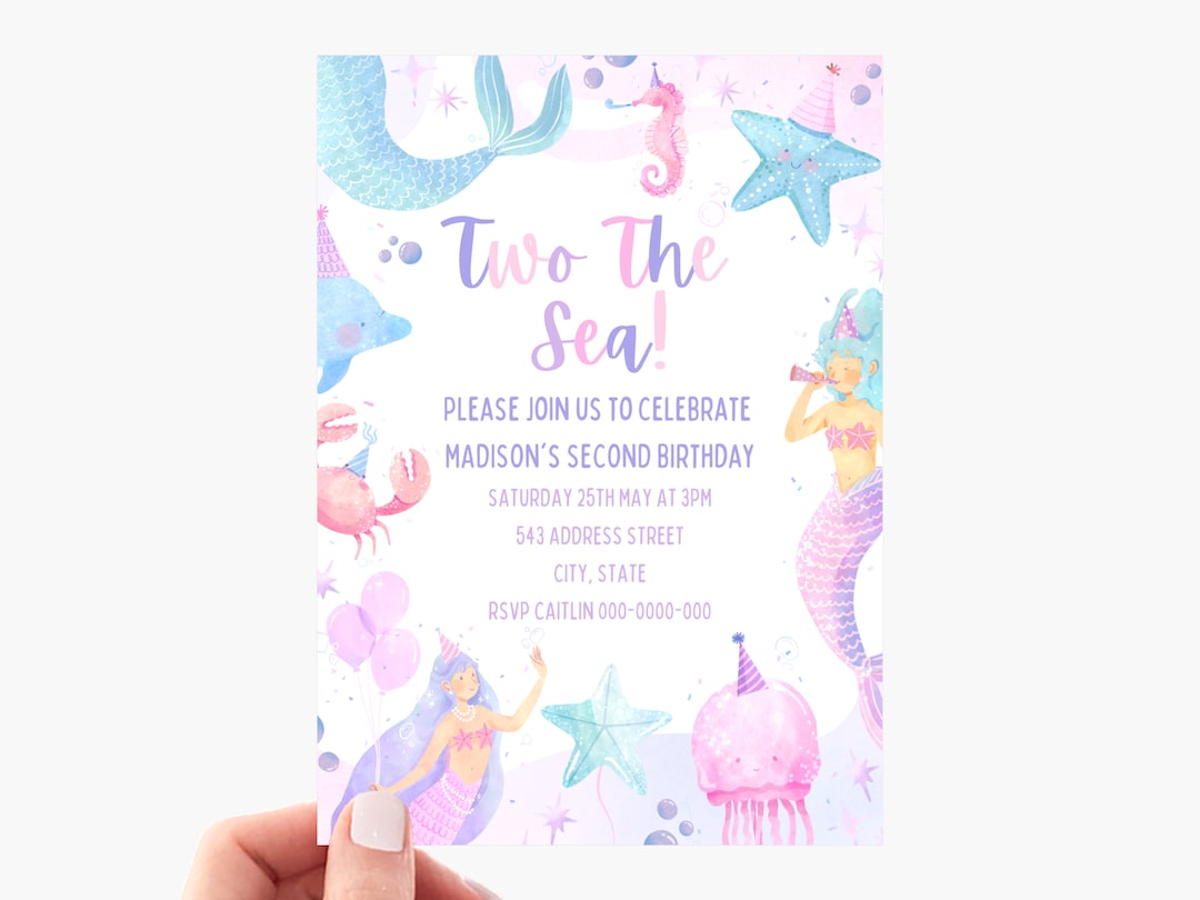 EDITABLE Two the Sea Birthday Invitation, Second Birthday Invite, Girl ...