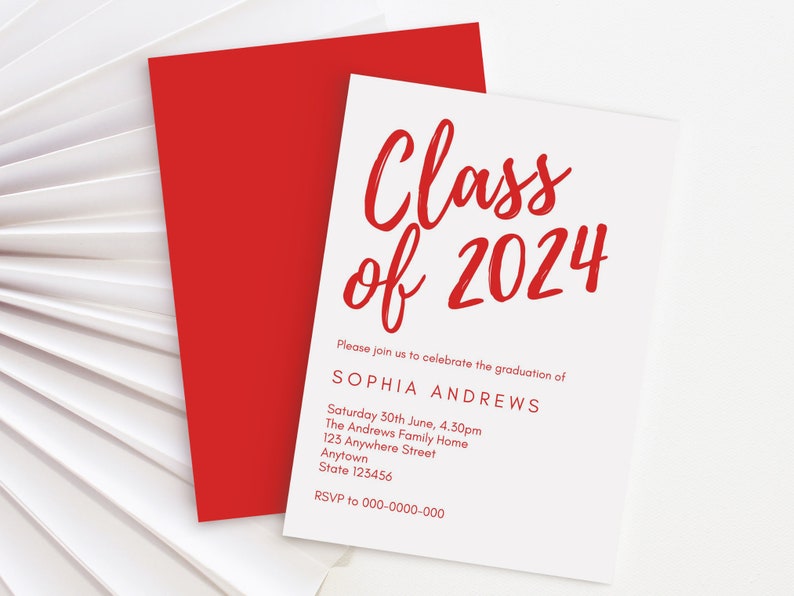 EDITABLE Class of 2024 Red Graduation Invite, Grad Party Invitation ...