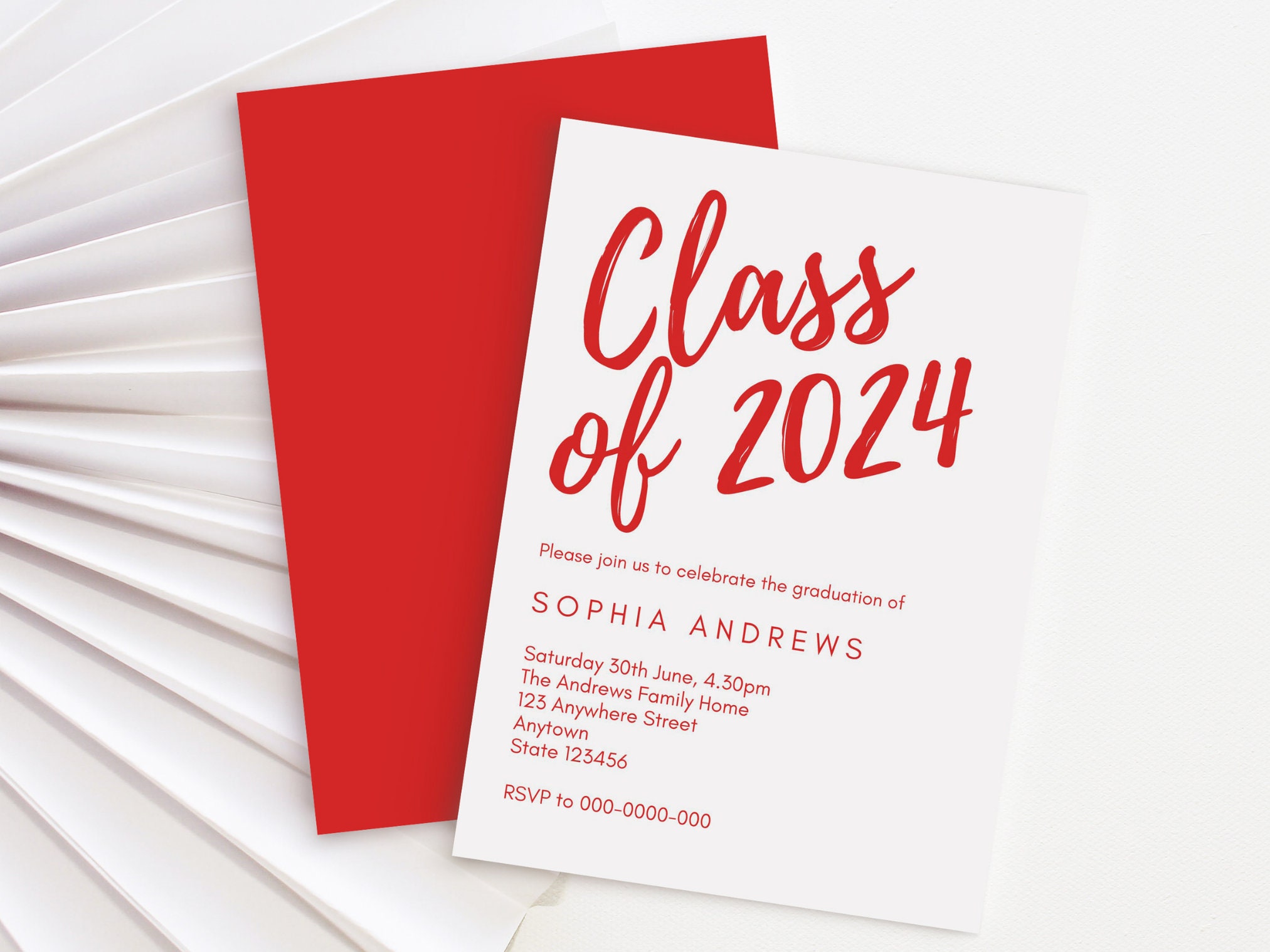 EDITABLE Class of 2024 Red Graduation Invite, Grad Party Invitation ...