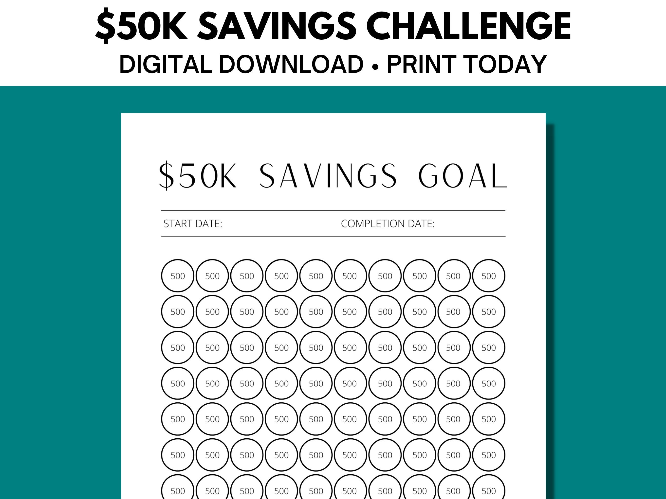 50K Savings Tracker, Minimalist Savings Challenge, Instant Download PDF ...