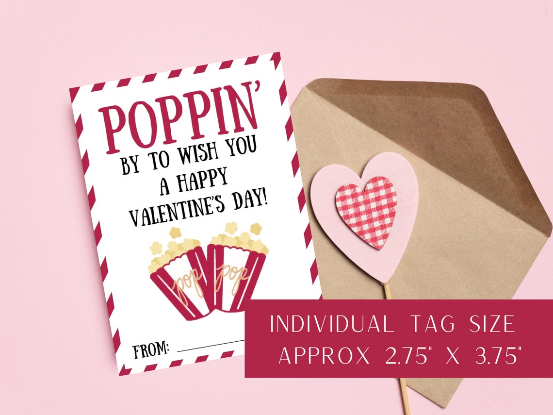 PRINTABLE Popcorn Valentine's Day Card Set, Classroom Valentine's Cards ...