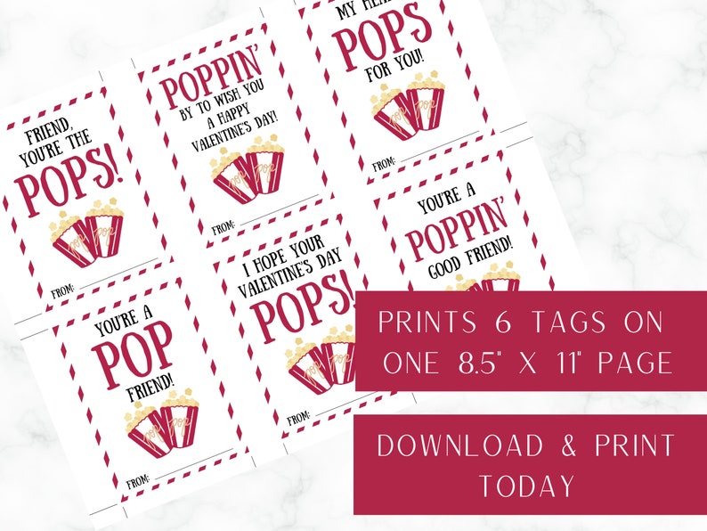 PRINTABLE Popcorn Valentine's Day Card Set, Classroom Valentine's Cards ...