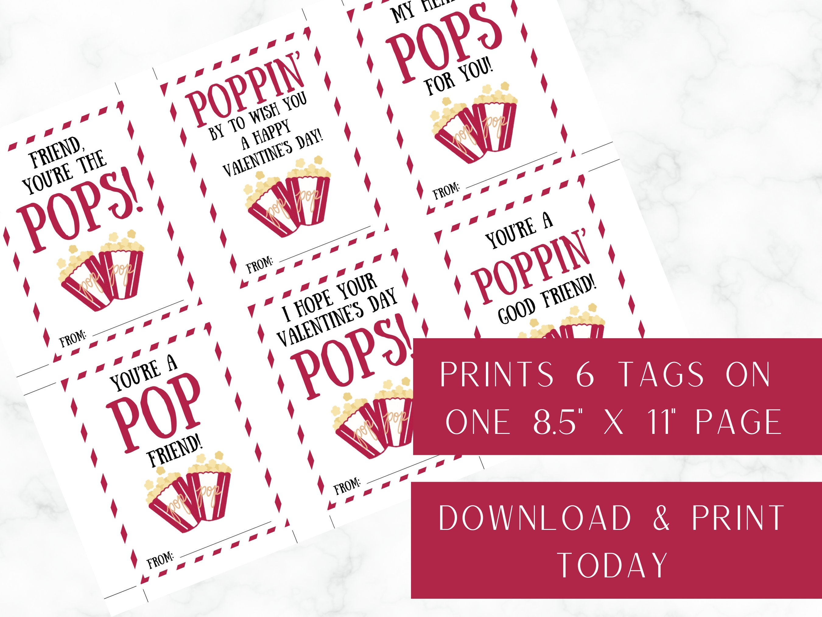 PRINTABLE Popcorn Valentine's Day Card Set, Classroom Valentine's Cards ...