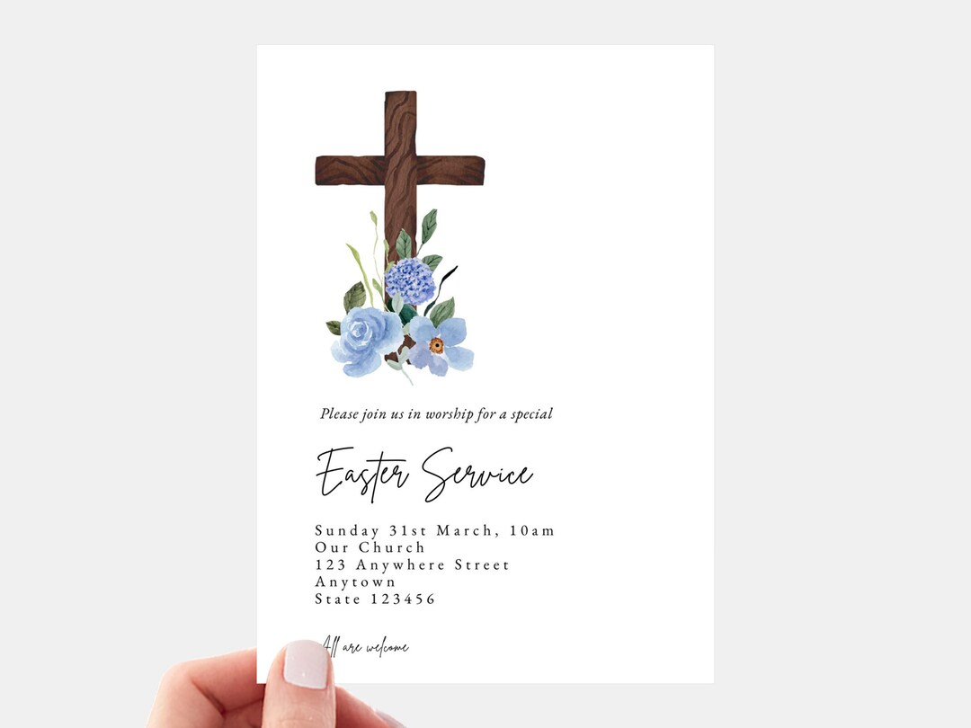 EDITABLE Easter Service Invitation, Floral Cross Flyer for Religious ...