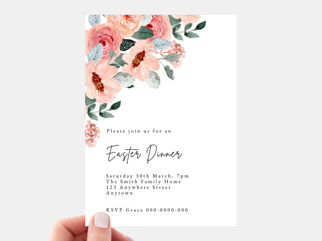 EDITABLE Easter Dinner Party Invitation, Sage Green and Pink Watercolor ...