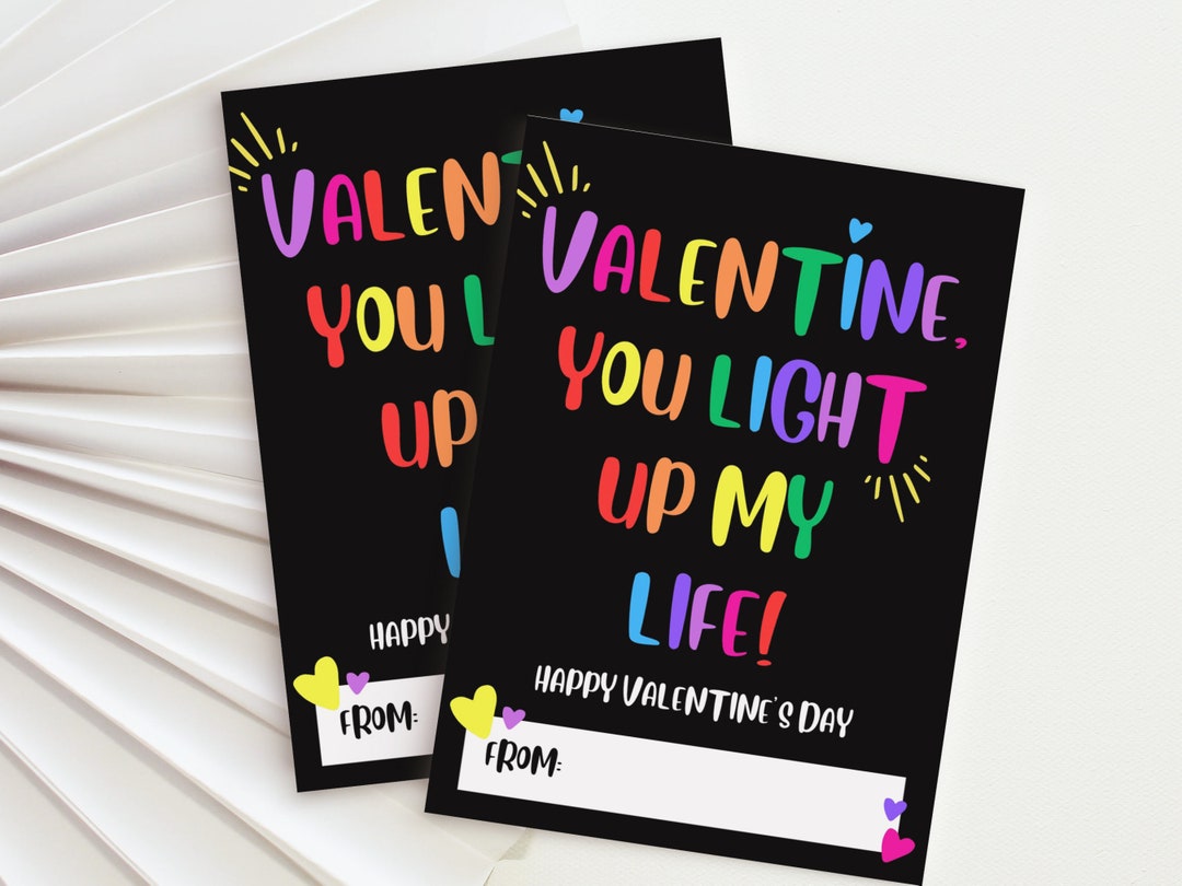 PRINTABLE You Light up My Life Valentine Tags, DIY Neon Glow Stick ...