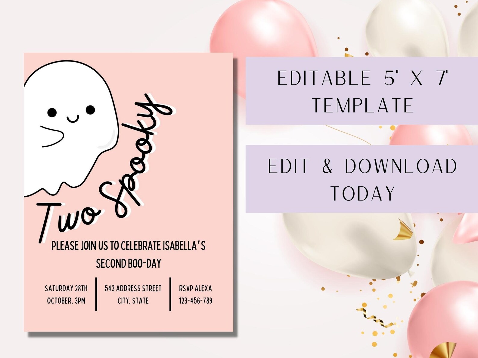 EDITABLE Two Spooky Birthday Invitation, Second Birthday Invite, Girl ...