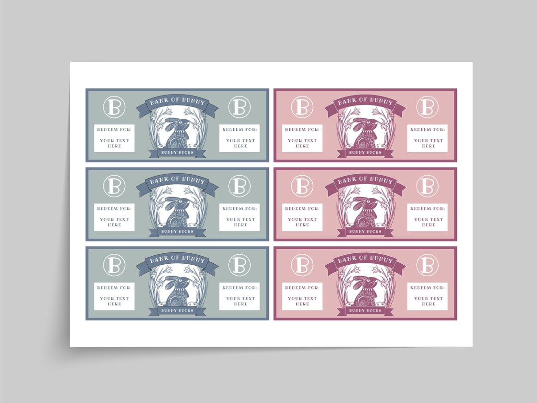 Editable Bunny Bucks, Printable Easter Bunny Money, Sage and Pink ...
