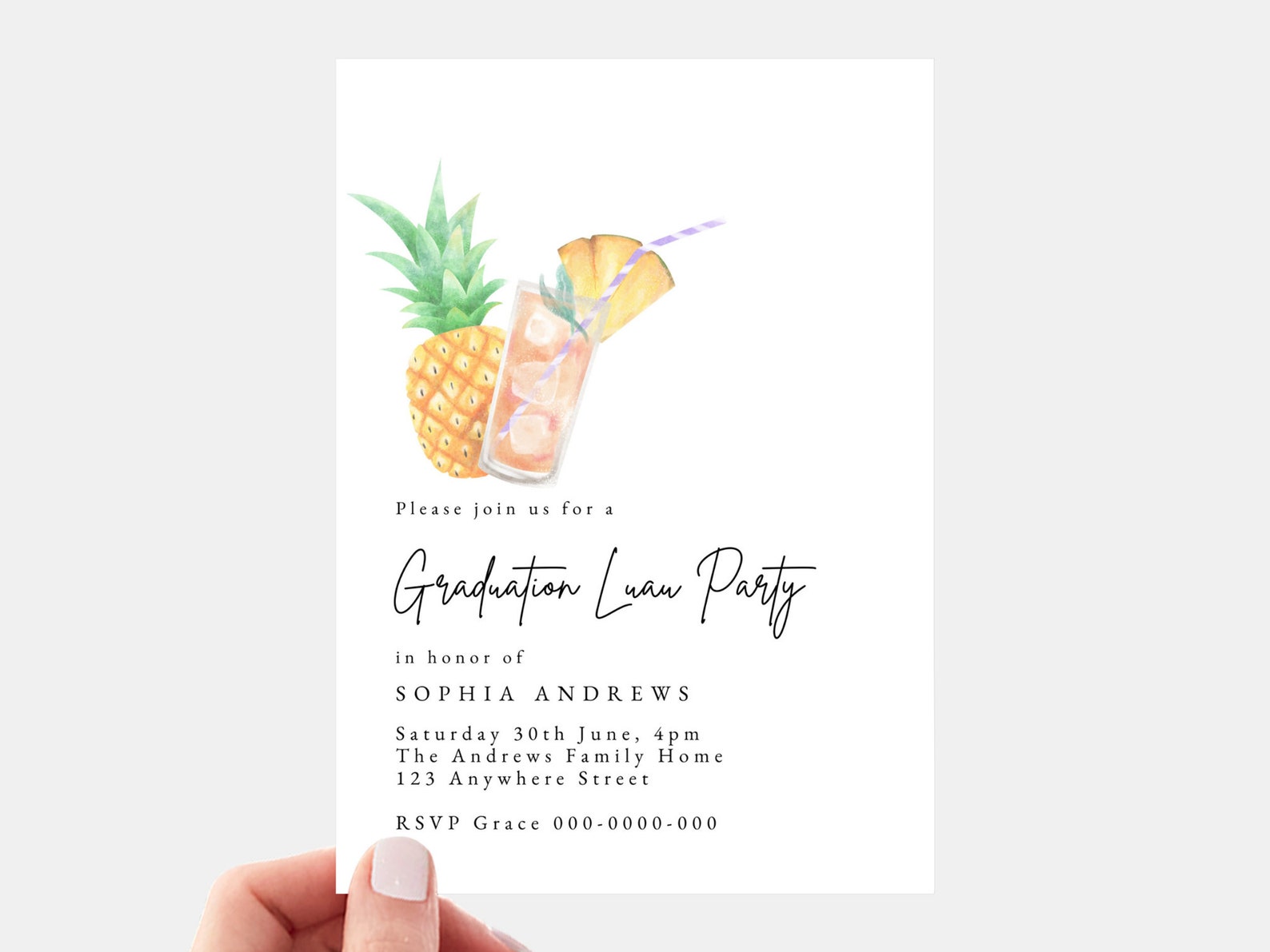 EDITABLE Graduation Luau Party Invitation, Watercolor Template for ...