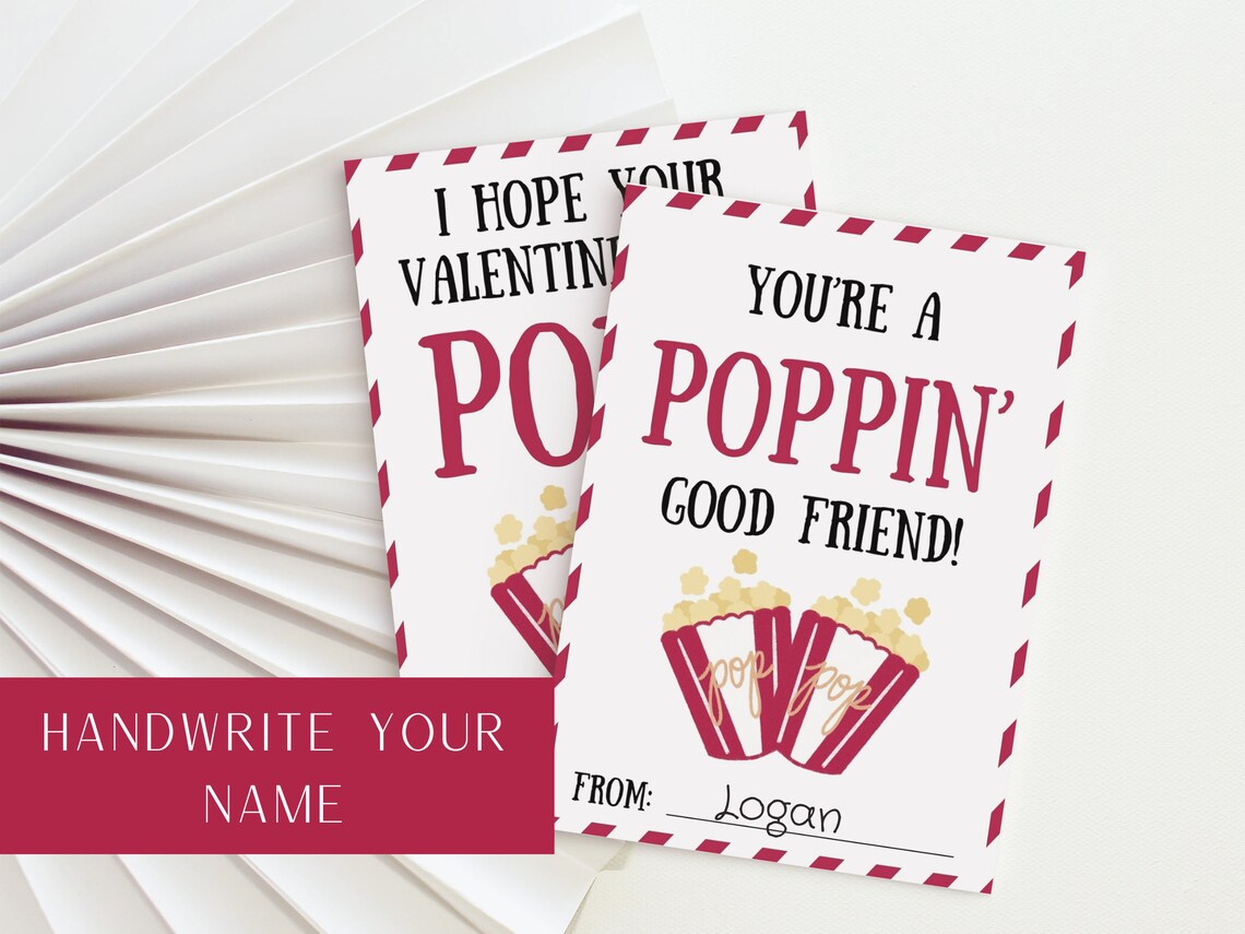 PRINTABLE Popcorn Valentine's Day Card Set, Classroom Valentine's Cards ...