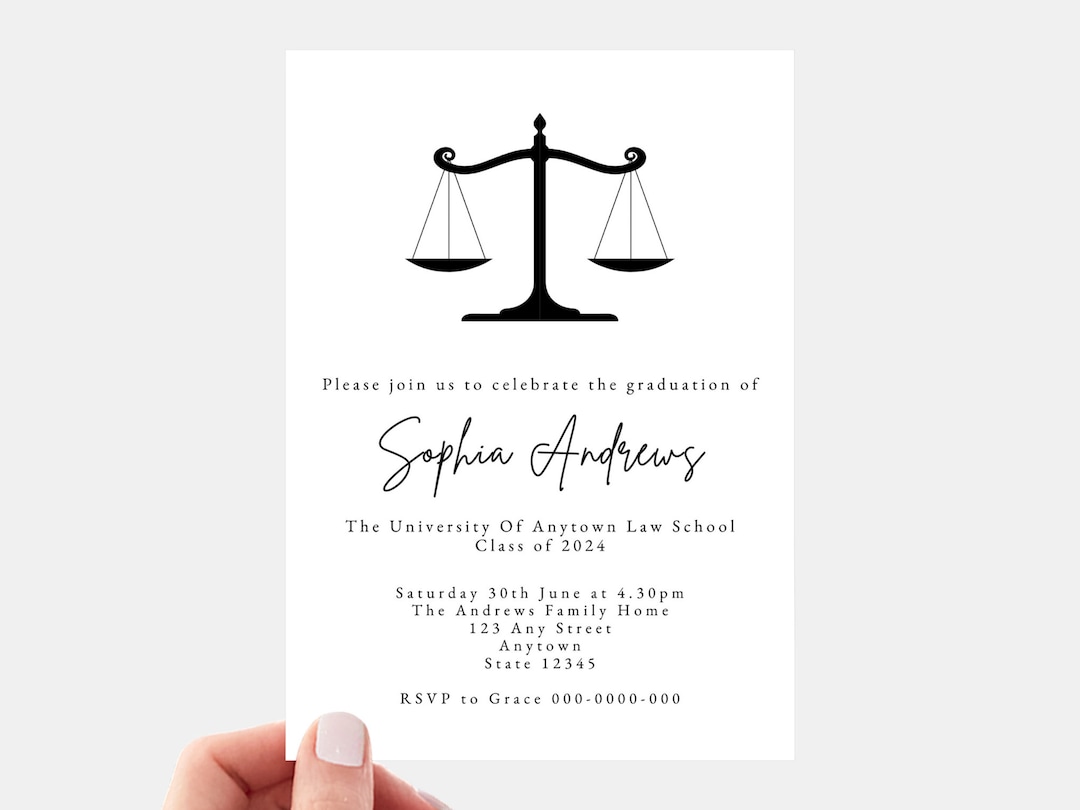 EDITABLE Law School Graduation Party Invitation, Formal Announcement ...