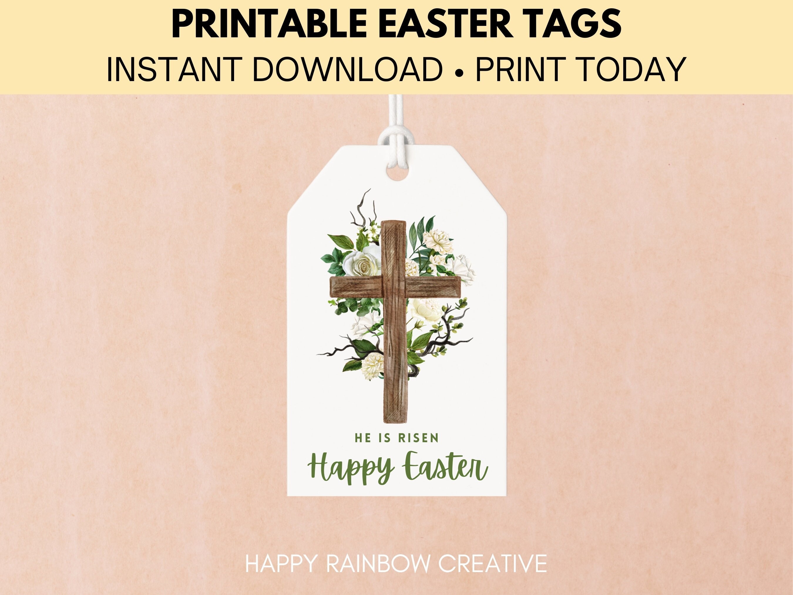 Printable Christian Easter Basket Tags, Floral He is Risen Easter Gift ...