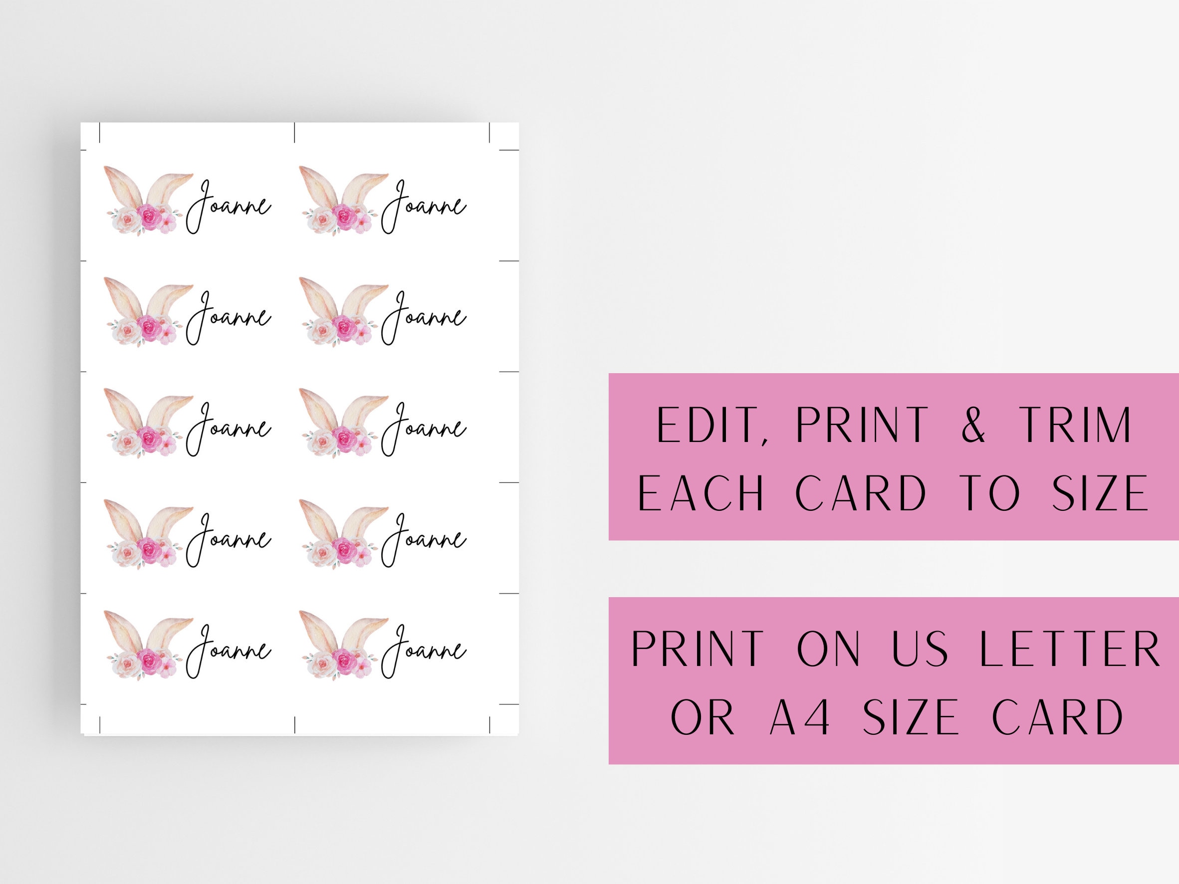 EDITABLE Easter Place Cards, Printable Bunny Ear Name Cards for Parties ...