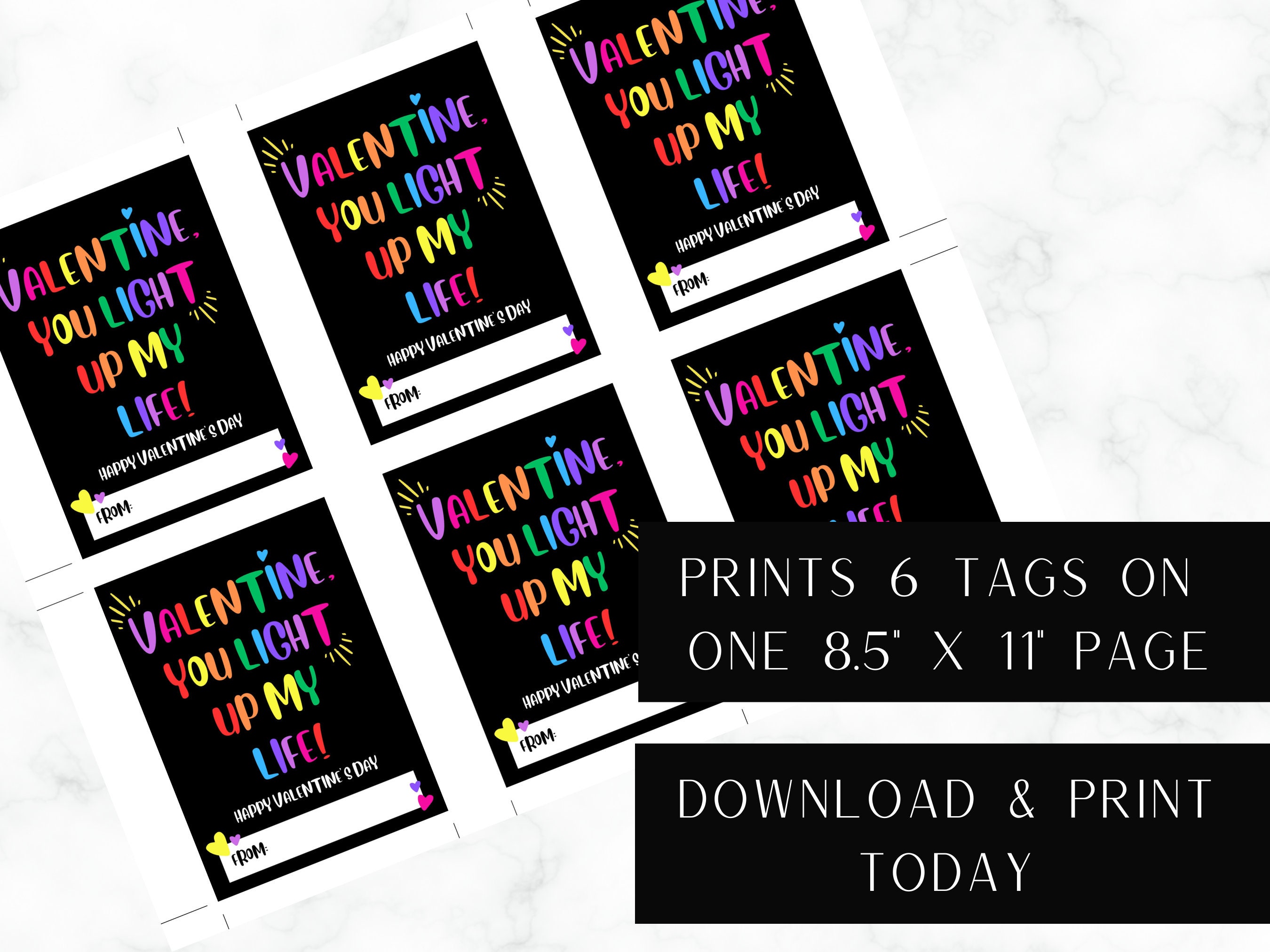 PRINTABLE You Light up My Life Valentine Tags, DIY Neon Glow Stick ...