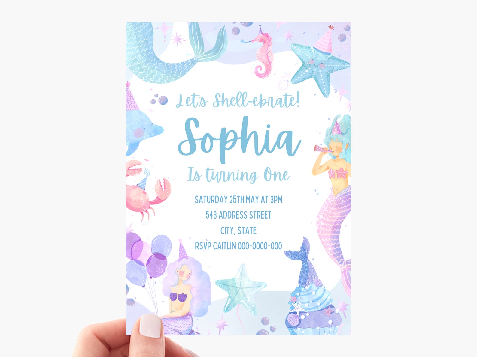EDITABLE Let's Shellebrate Mermaid Birthday Invitation, Any Age Invite ...
