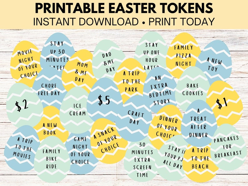 Easter Tokens Printable, Easter Egg Hunt Tokens for Kids, Easter Basket ...
