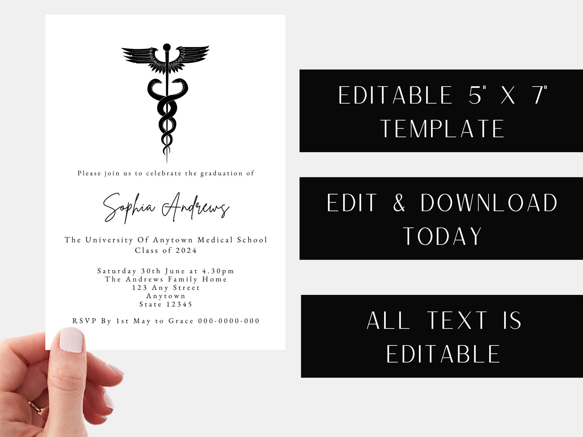 EDITABLE Medical School Graduation Party Invitation, Formal Invite ...