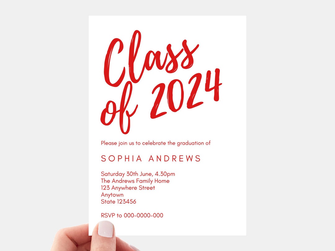 EDITABLE Class of 2024 Red Graduation Invite, Grad Party Invitation ...