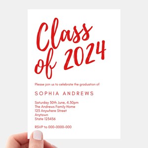 EDITABLE Class of 2024 Red Graduation Invite, Grad Party Invitation ...